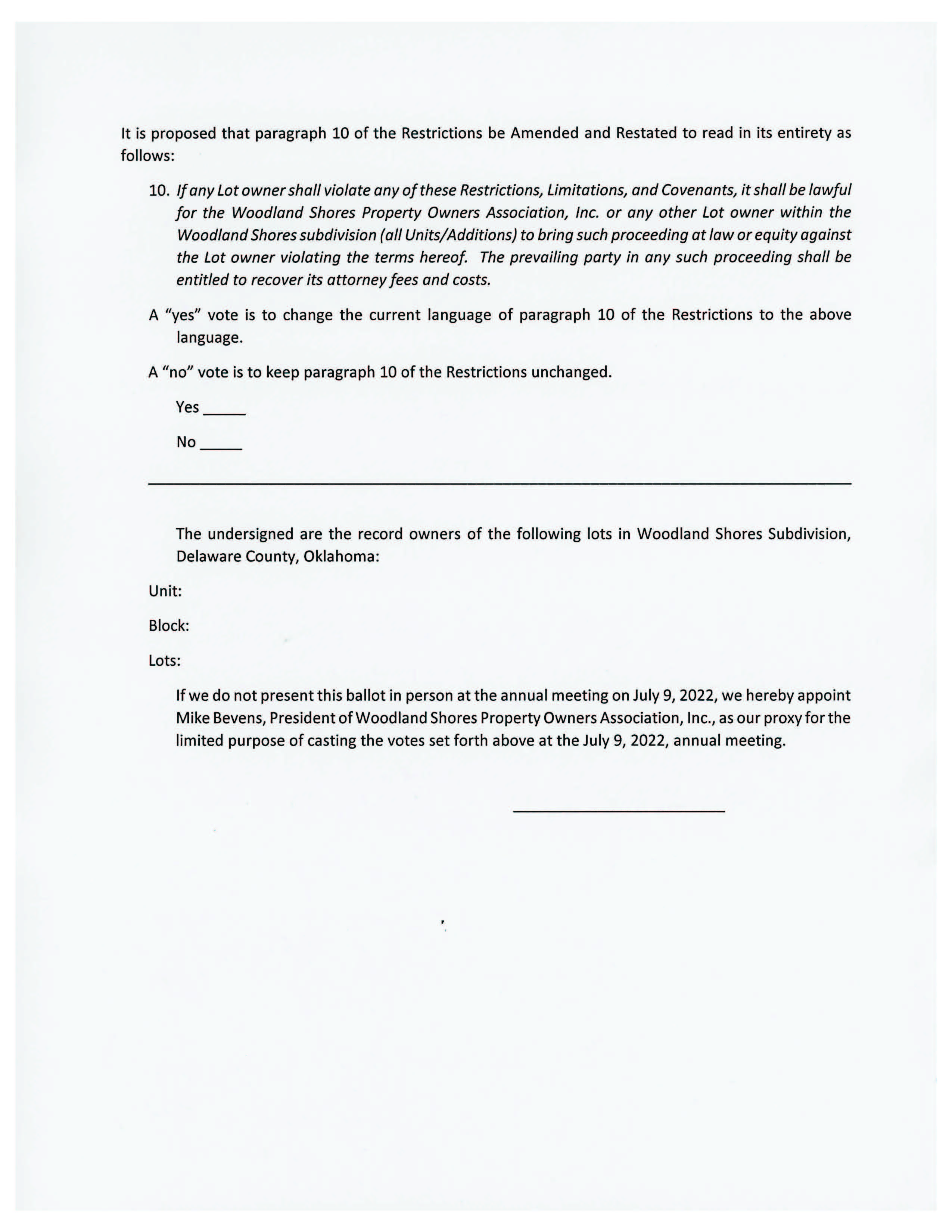 Covenants and Restrictions - Woodland Shores Oklahoma